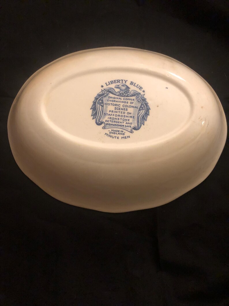 A Liberty Blue Staffordshire Ironstone Dinner Plate and Vegetable Bowl ...