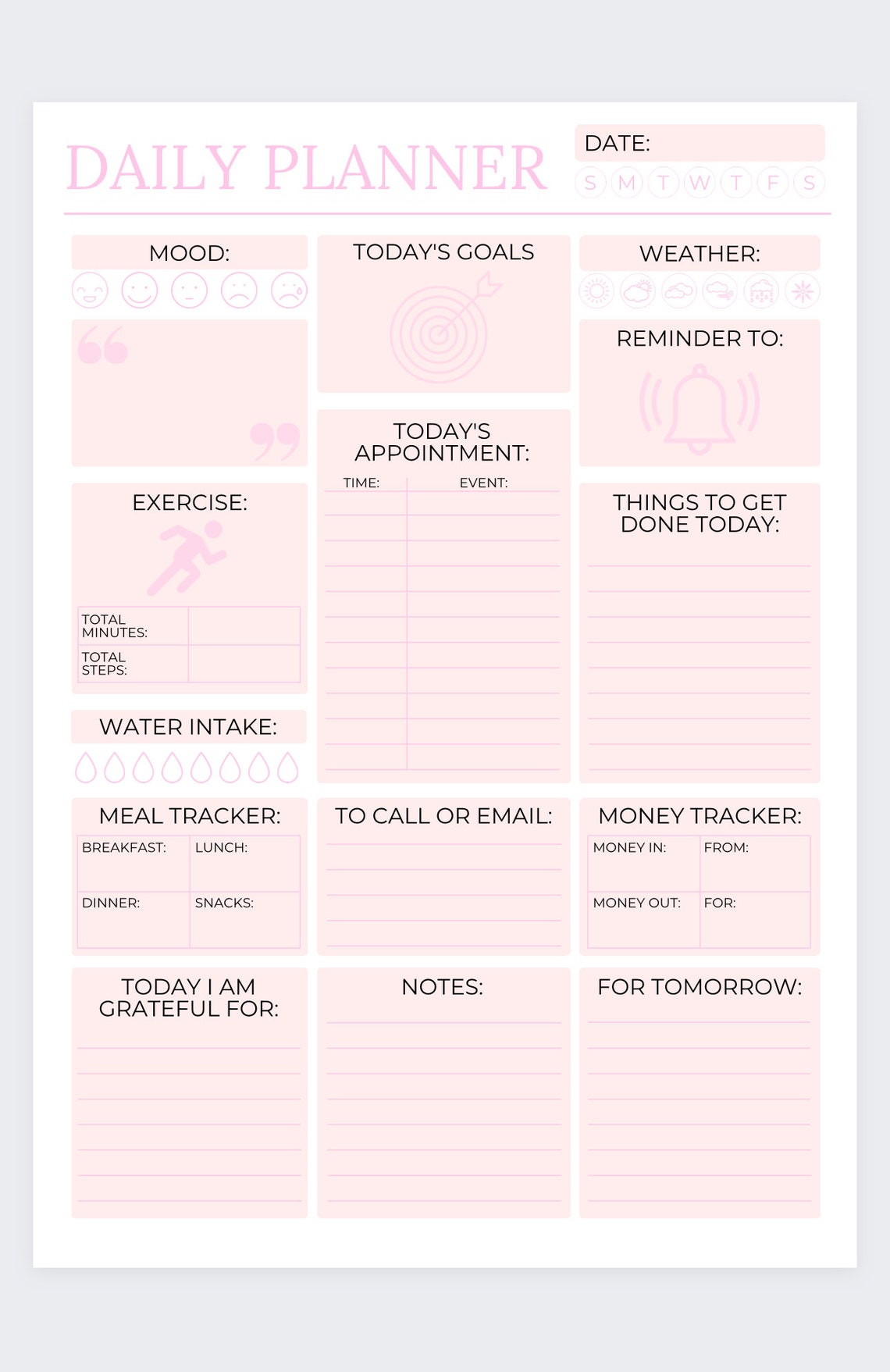 Pink Digital Printable Daily Planner - Etsy