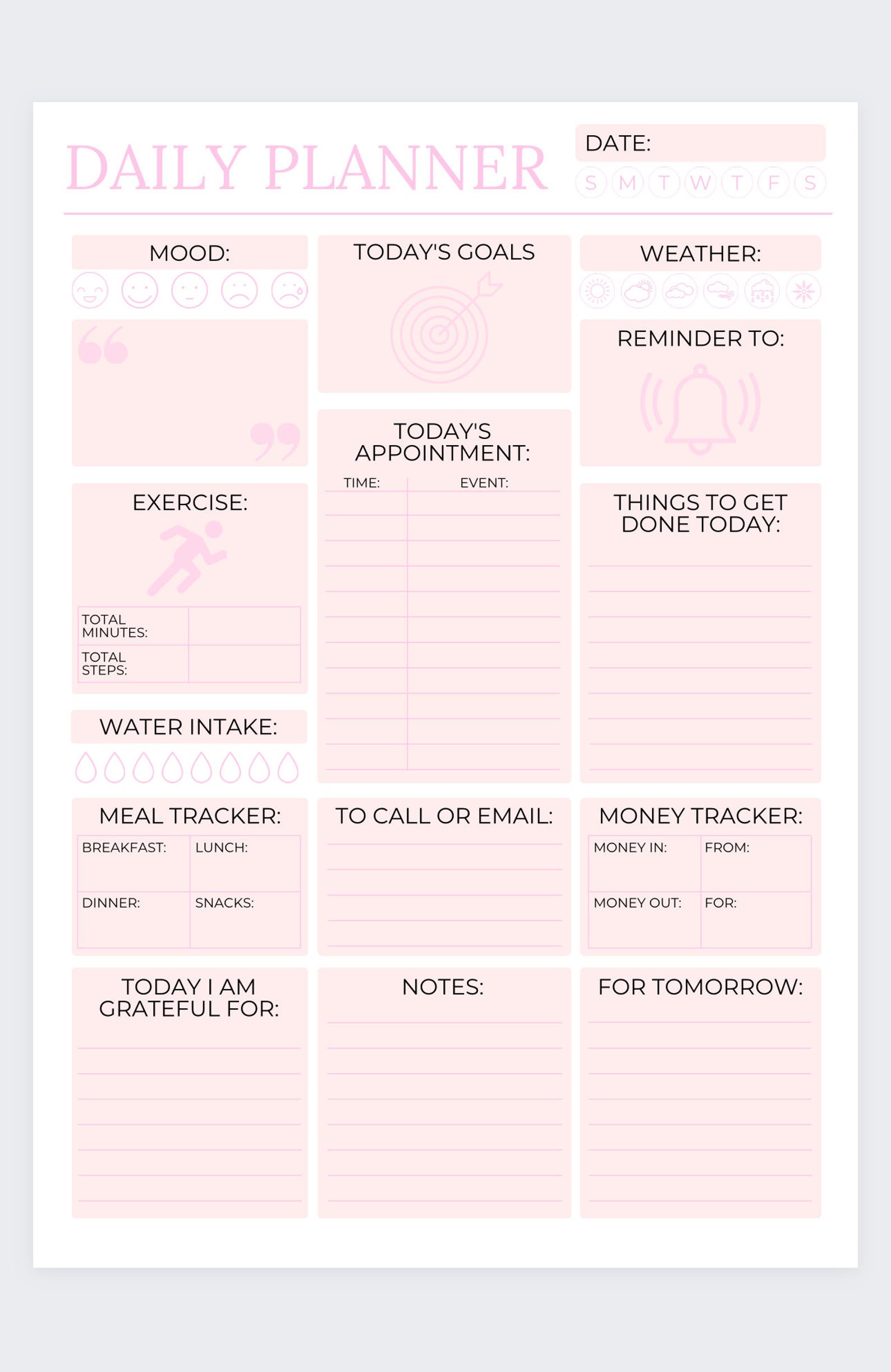 Pink Digital Printable Daily Planner - Etsy