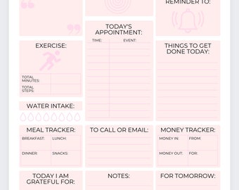 Digital Download, Pink Printable Daily Planner - Etsy