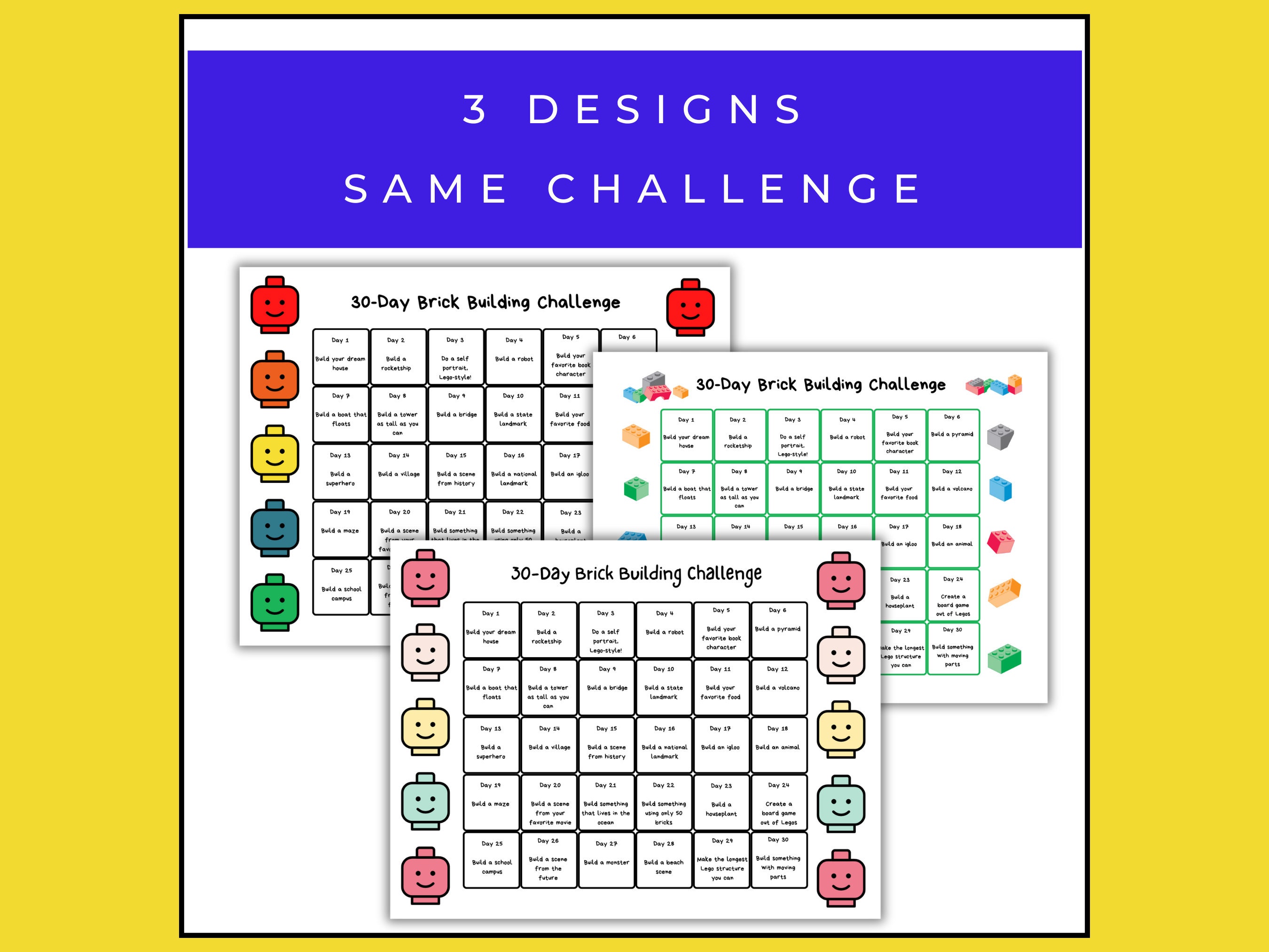 30 Day Brick Building Challenge: Kid's STEM Activity (instant Download ...