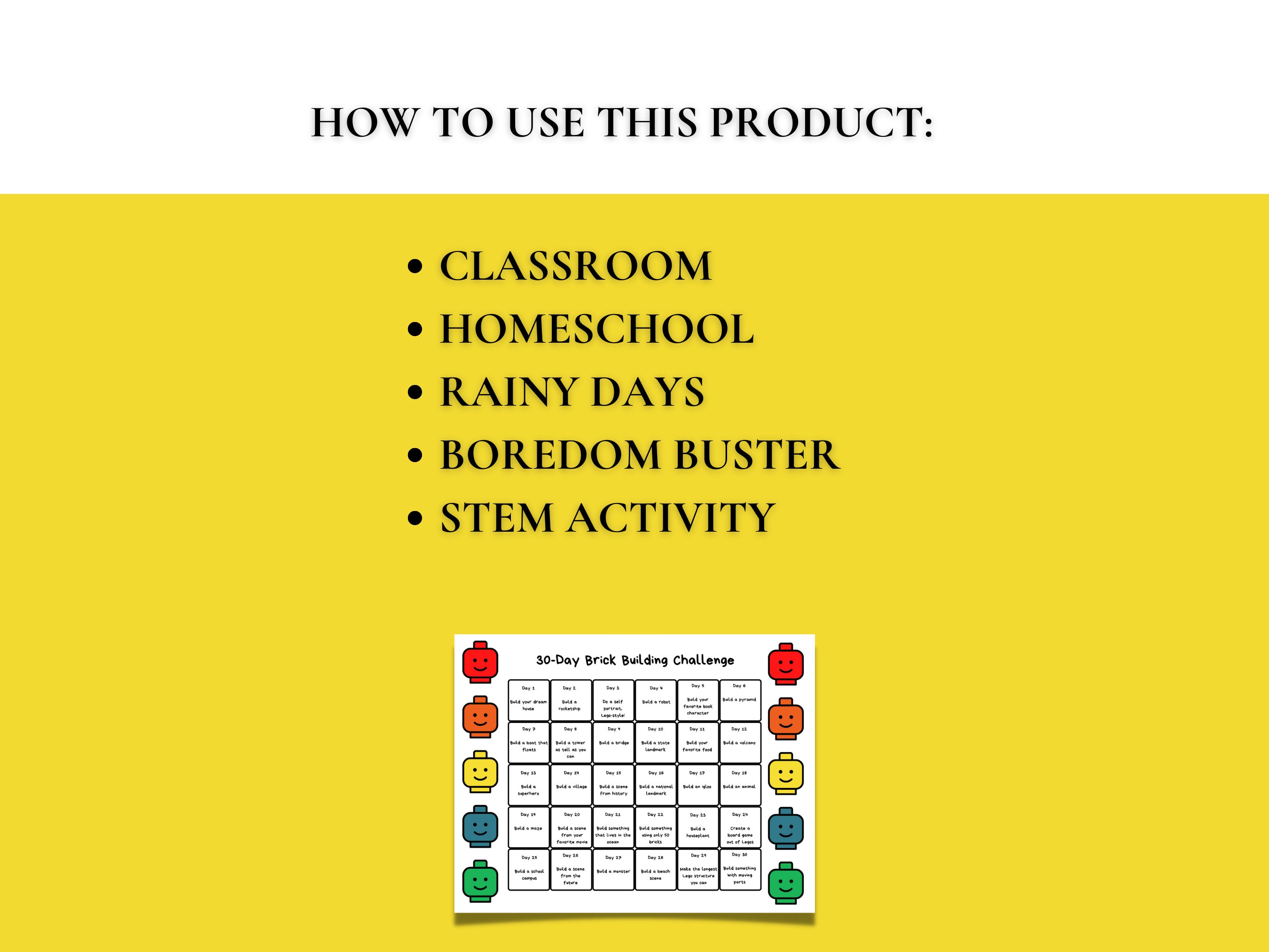 Printable 30 Day Brick Building Challenge | Boredom Buster | Printable ...