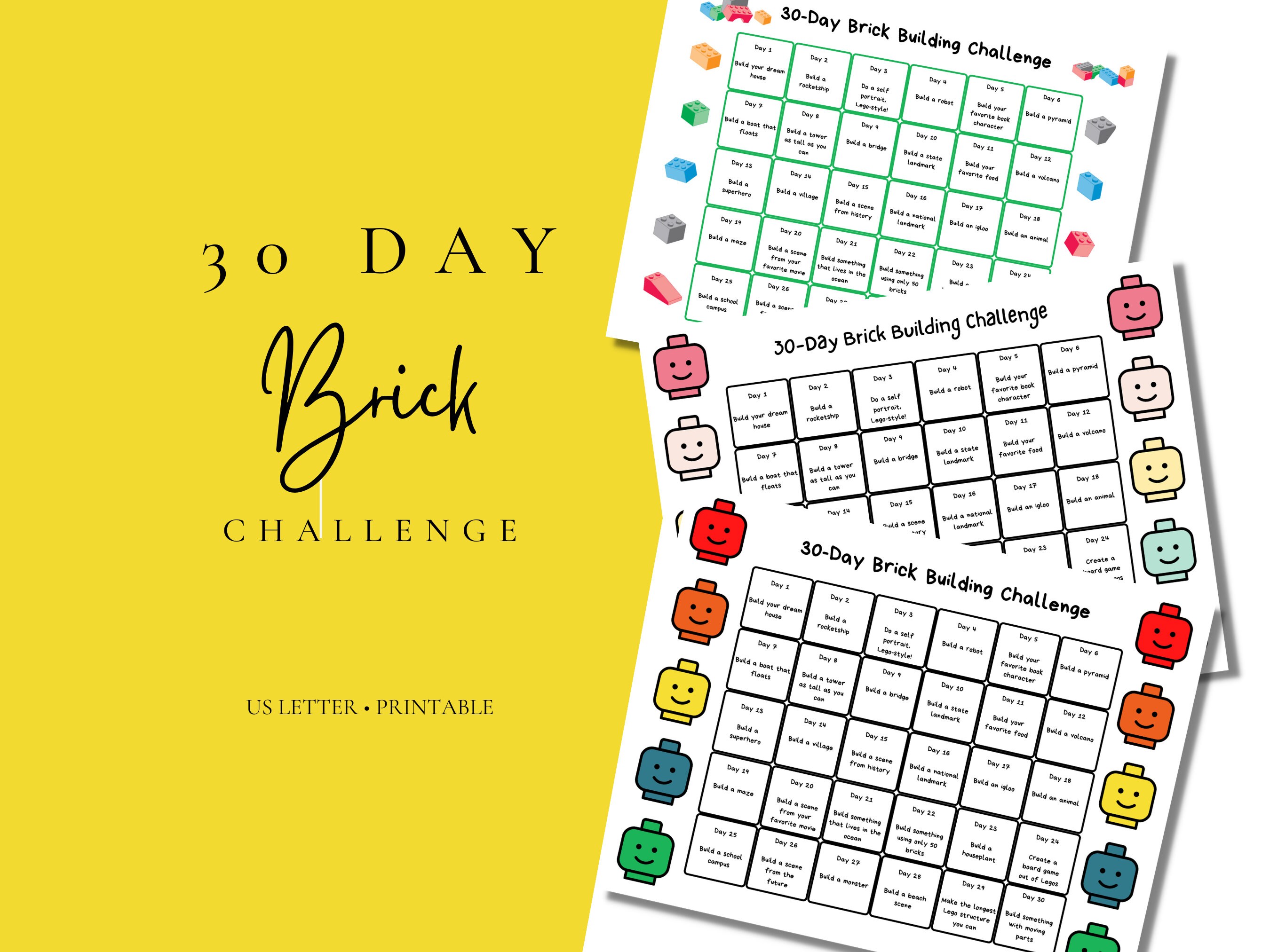 Printable 30 Day Brick Building Challenge | Boredom Buster | Printable ...