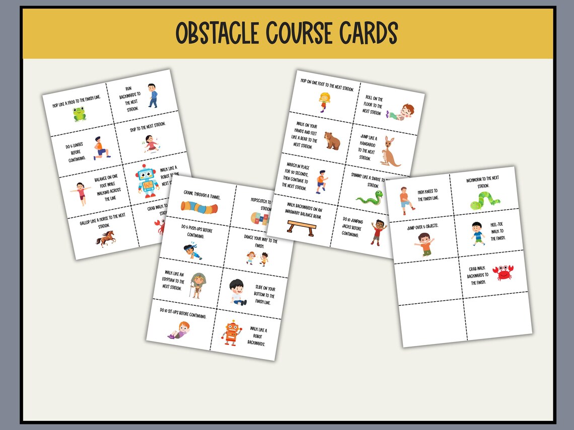 Kids Fitness Cards: Brain Breaks & Obstacle Course Ideas (PDF) - Etsy