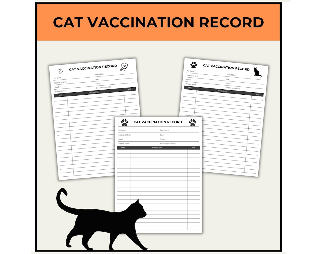 Cat Vaccination Record | Pet Vaccination Log | Kitten Vaccine Log ...