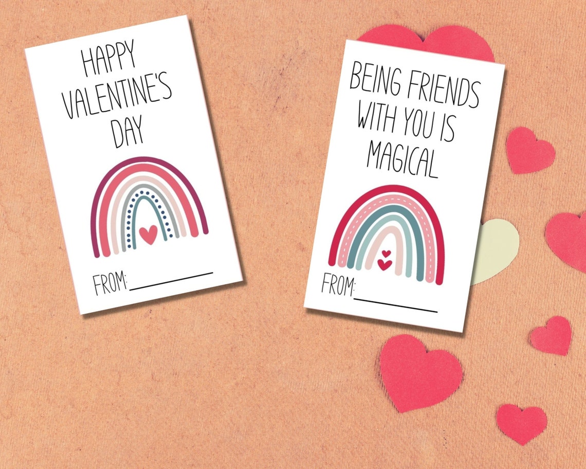 Printable Boho Rainbow Valentine Cards Kids Valentine Cards 3x5 ...