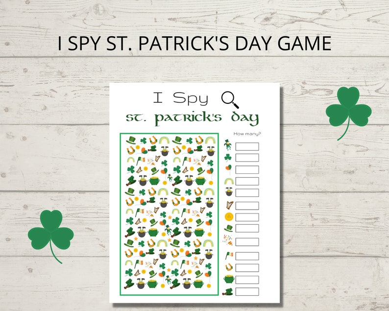Printable I Spy Game for St. Patrick's Day Kid's St. - Etsy