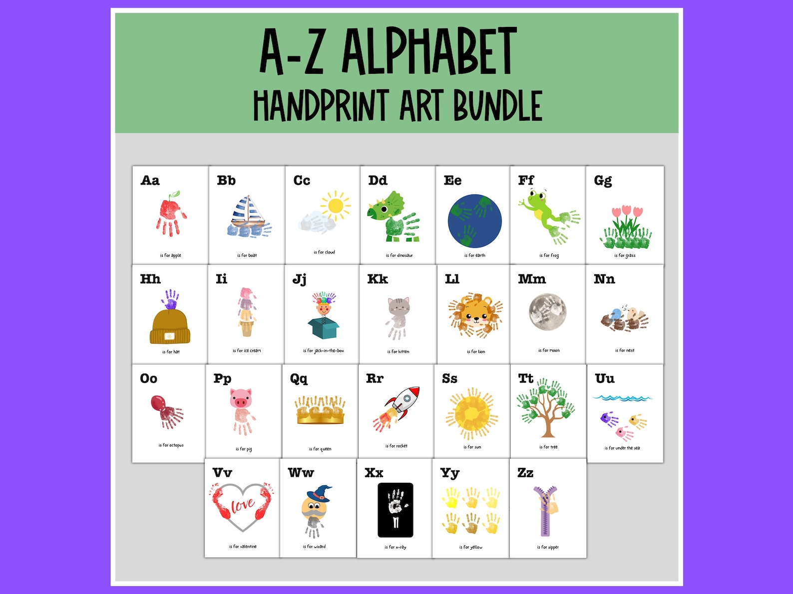 Alphabet Handprint Art Craft Bundle Handprint Alphabet Book Template ...