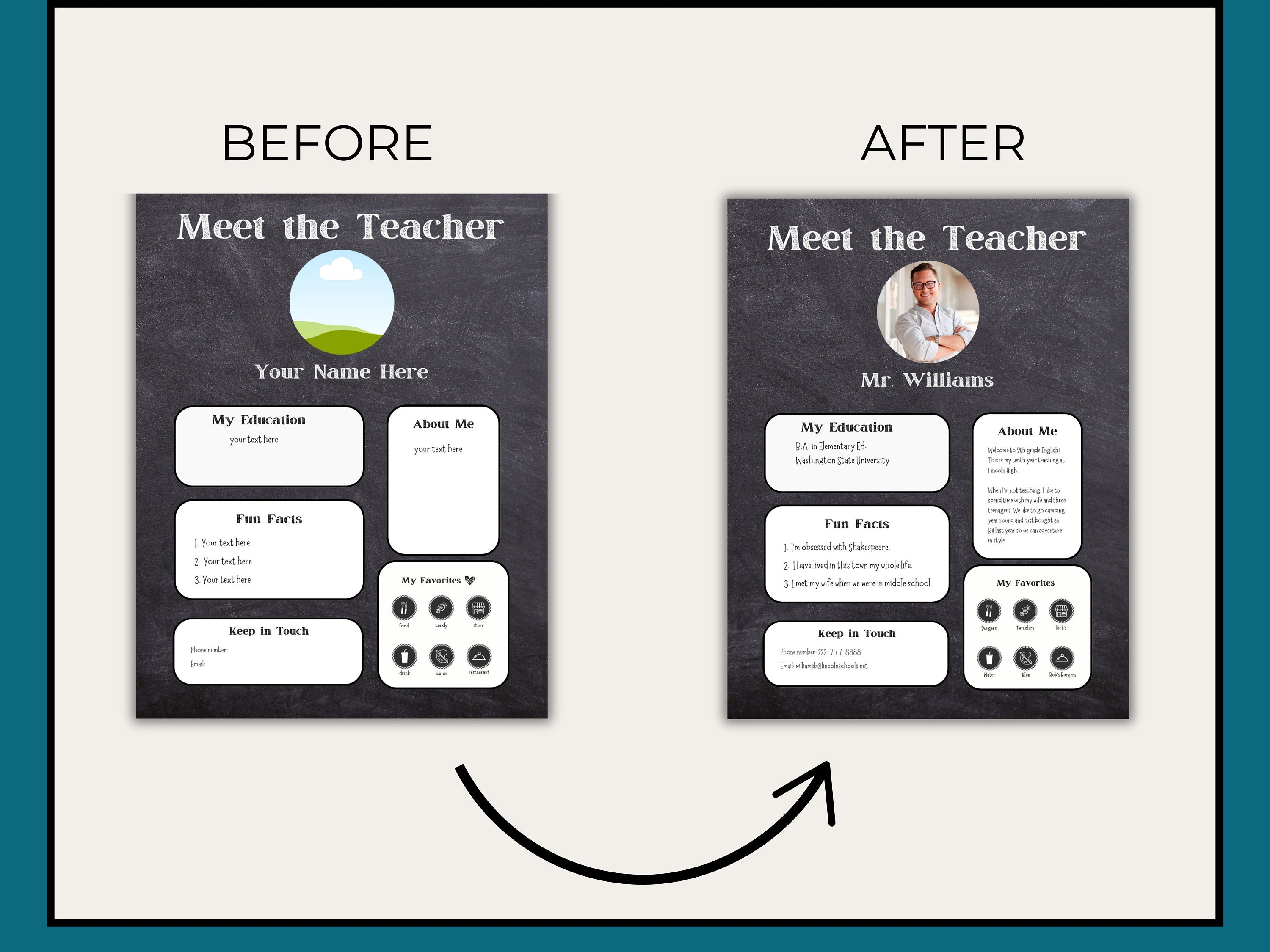Editable Chalkboard Meet the Teacher Template (digital Download) - Etsy
