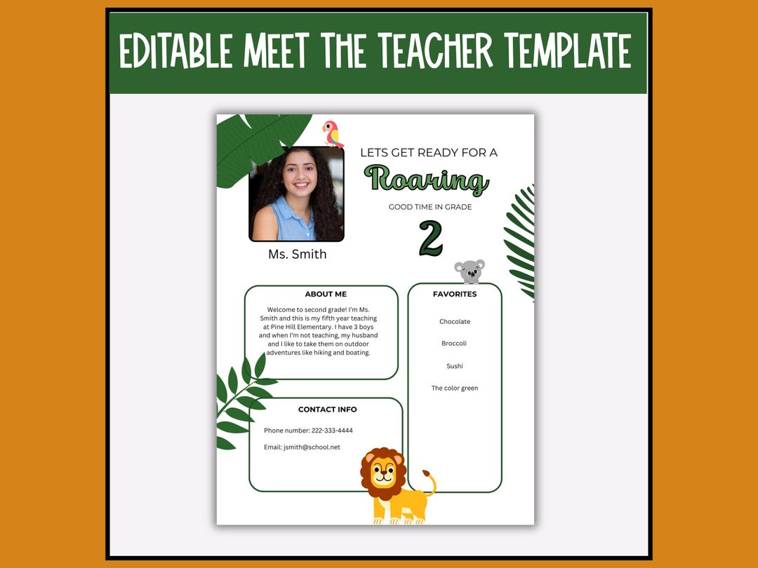 Editable Meet the Teacher Template | Back to School | Jungle Theme ...