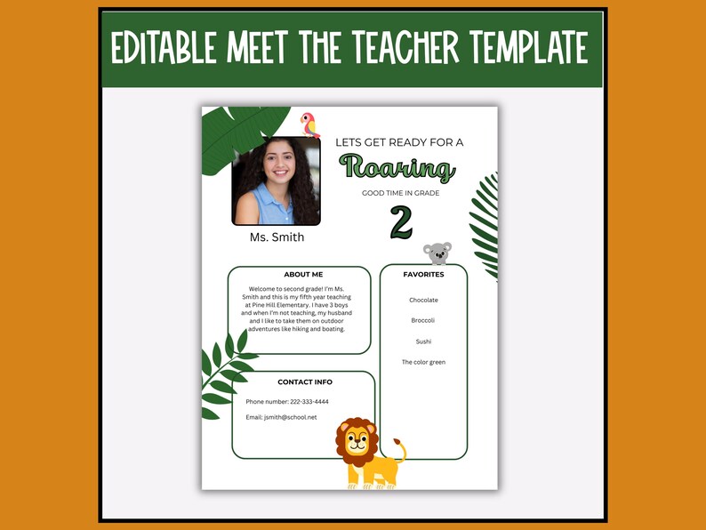 Editable Meet the Teacher Template | Back to School | Jungle Theme ...