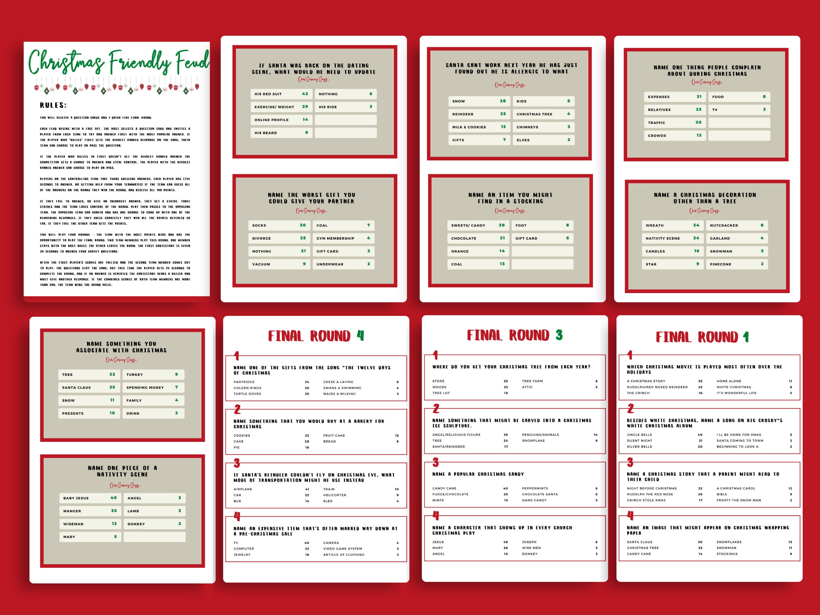Printable Christmas Friendly Feud Game Holiday Party Game Fun Holiday ...