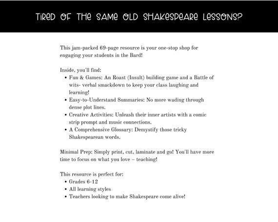 Shakespeare Worksheets High School Shakespearean Insults Activity Pack