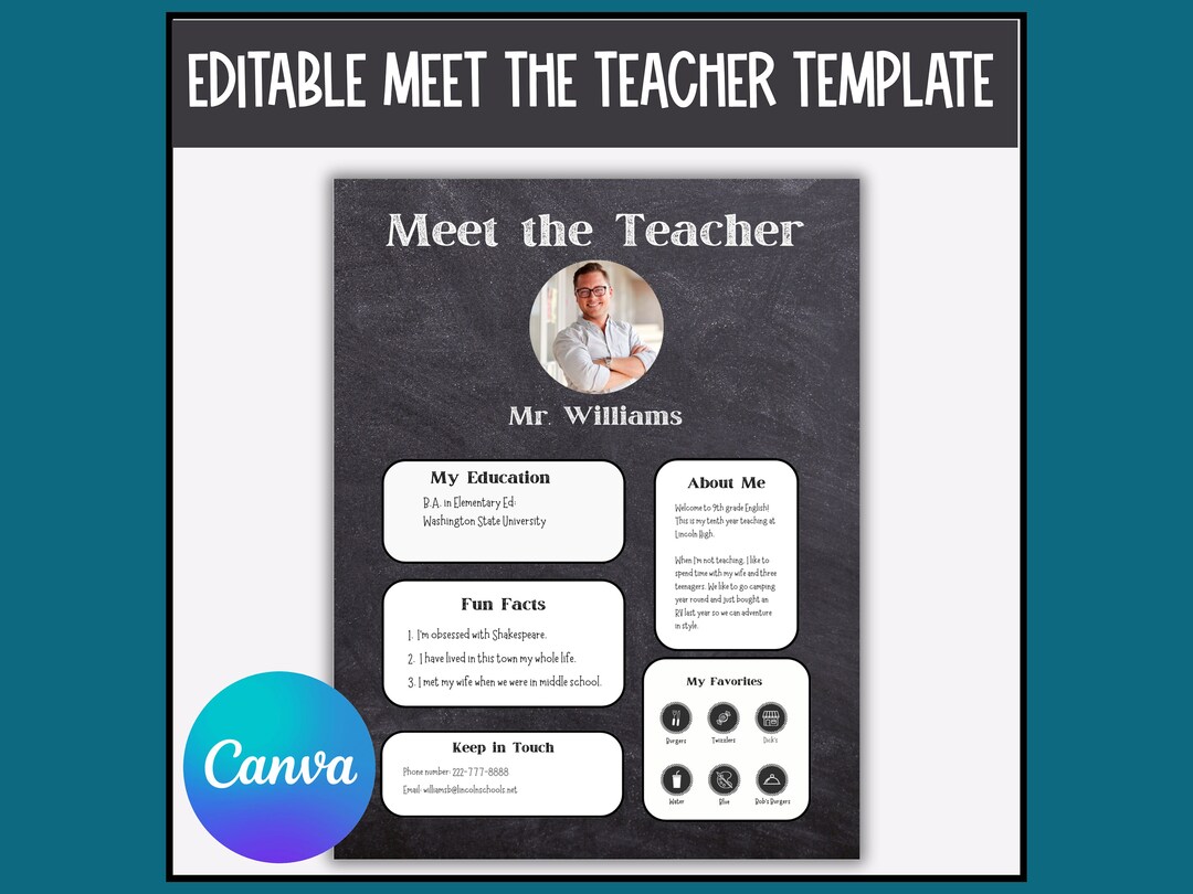 Editable Meet the Teacher Canva Template Back to School Chalkboard ...