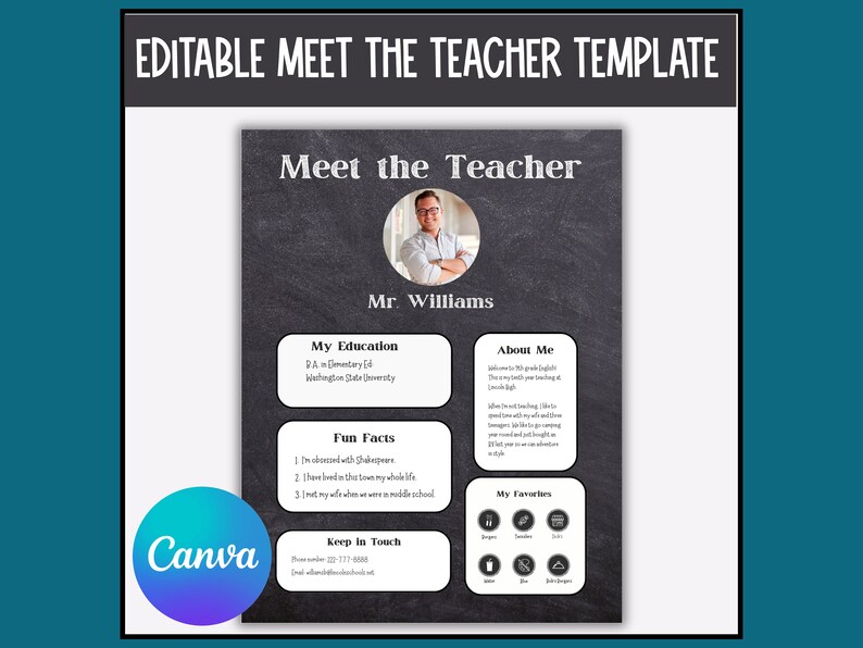 Editable Meet the Teacher Template Back to School Chalkboard Theme ...