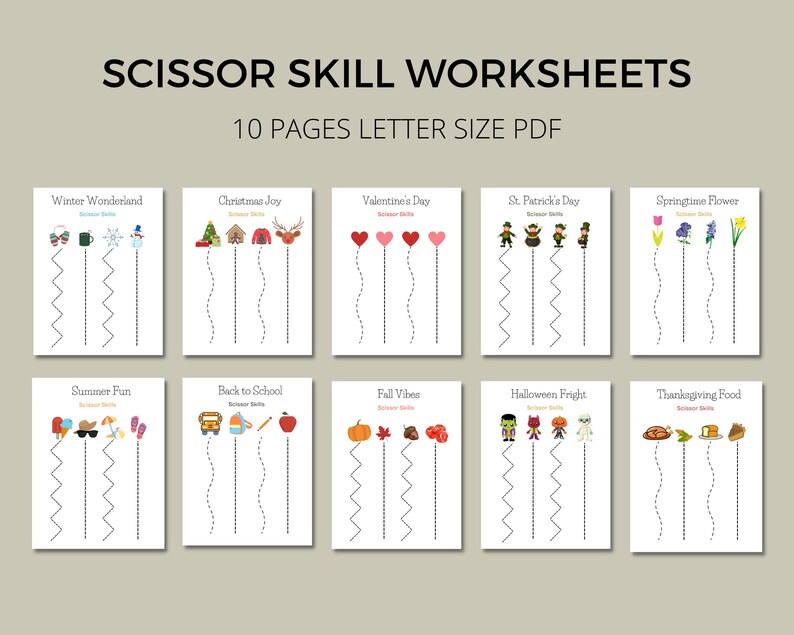 Printable Scissor Skill Worksheets for Kids Cutting Sheets - Etsy