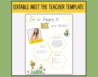 Meet the Teacher Templates EDITABLE, Bee Theme, Back to School, Teacher ...