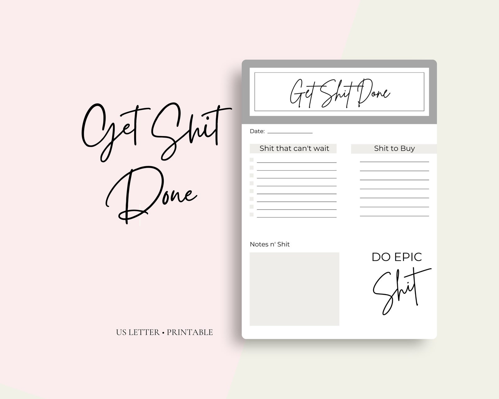 Printable Get Shit Done To-do List | Productivity Planner | Funny ...