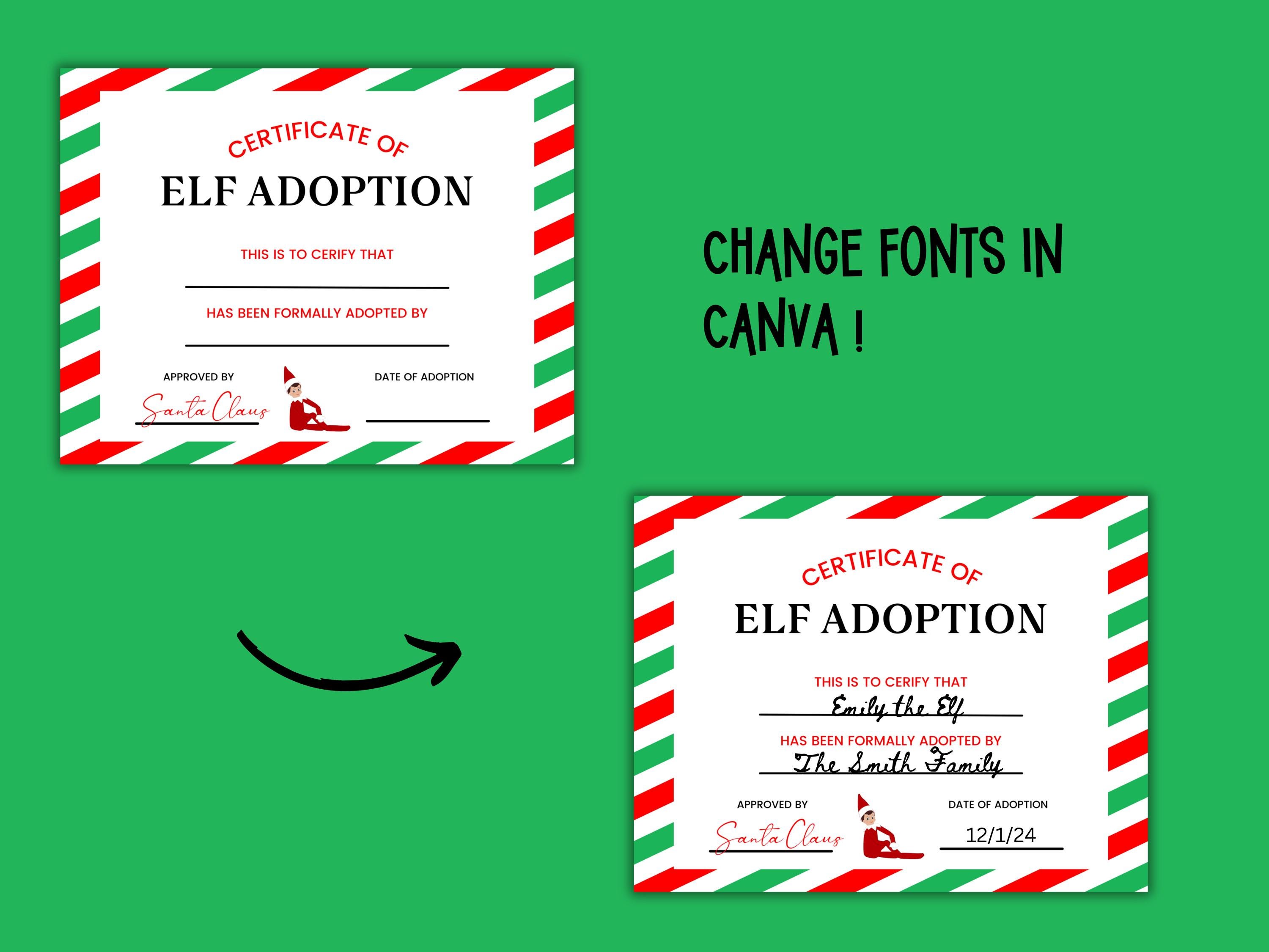 Elf Adoption Certificate: Fillable Christmas Template (PDF) - Etsy