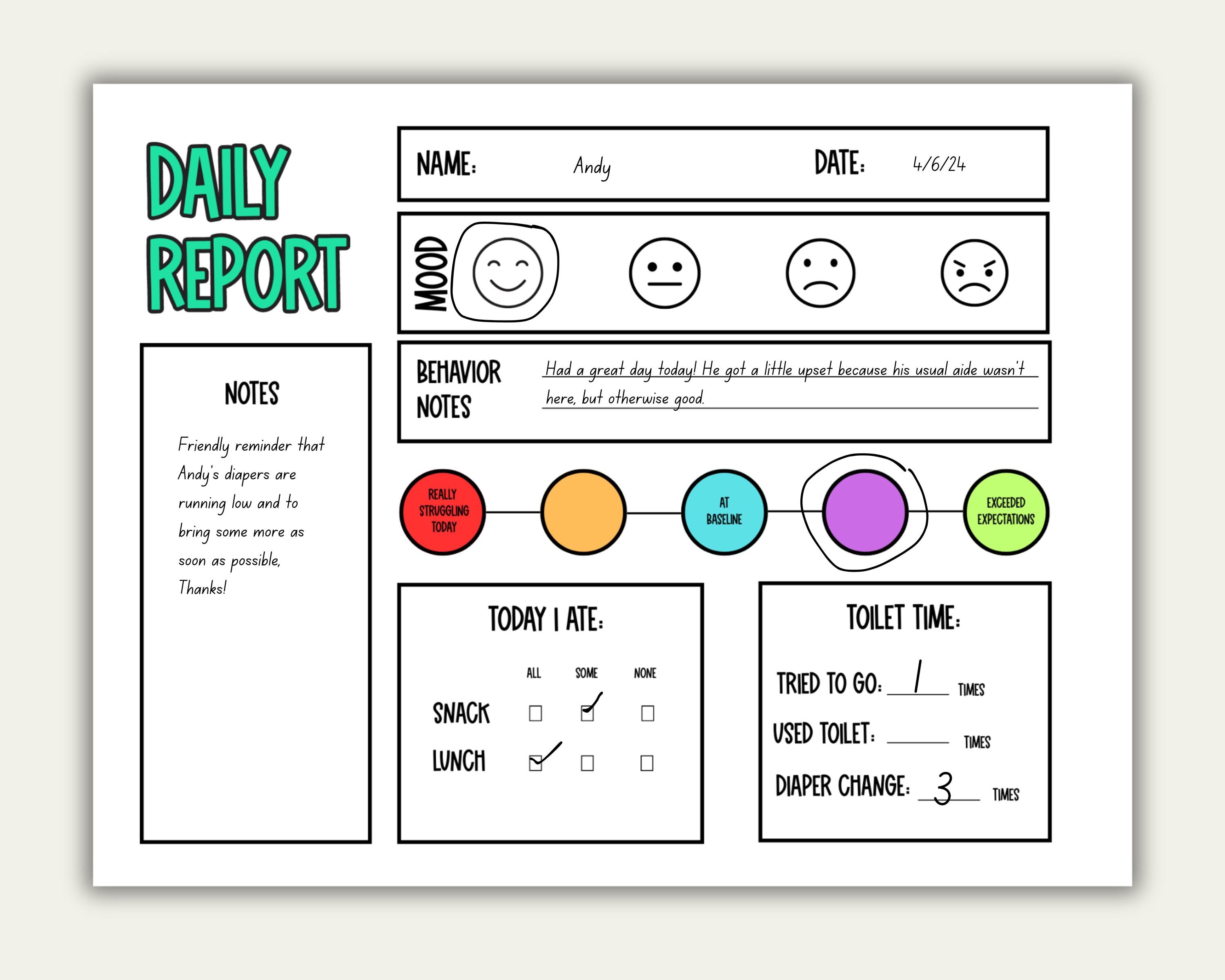 IEP Daily Report: Special Education Parent Communication Form (PDF) - Etsy