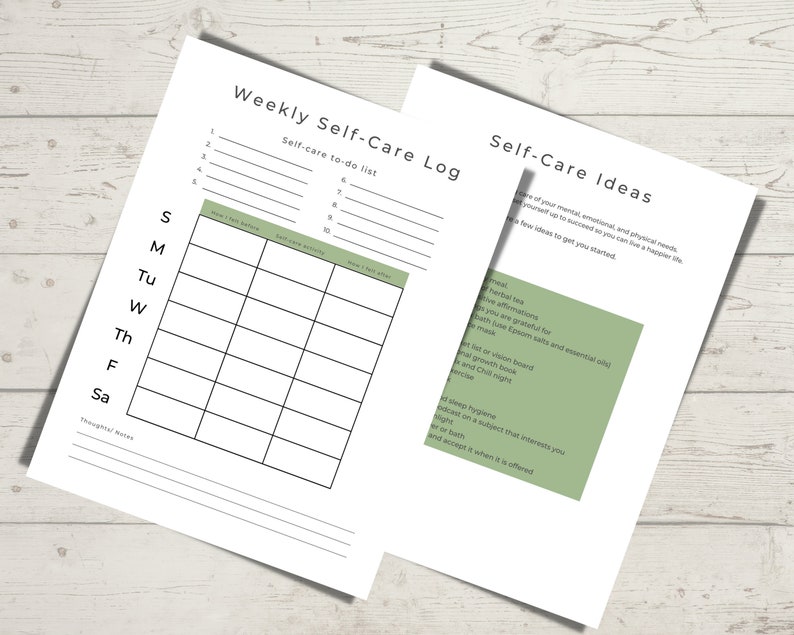 Printable Weekly Self Care Log and Ideas Self Care Journal | Etsy