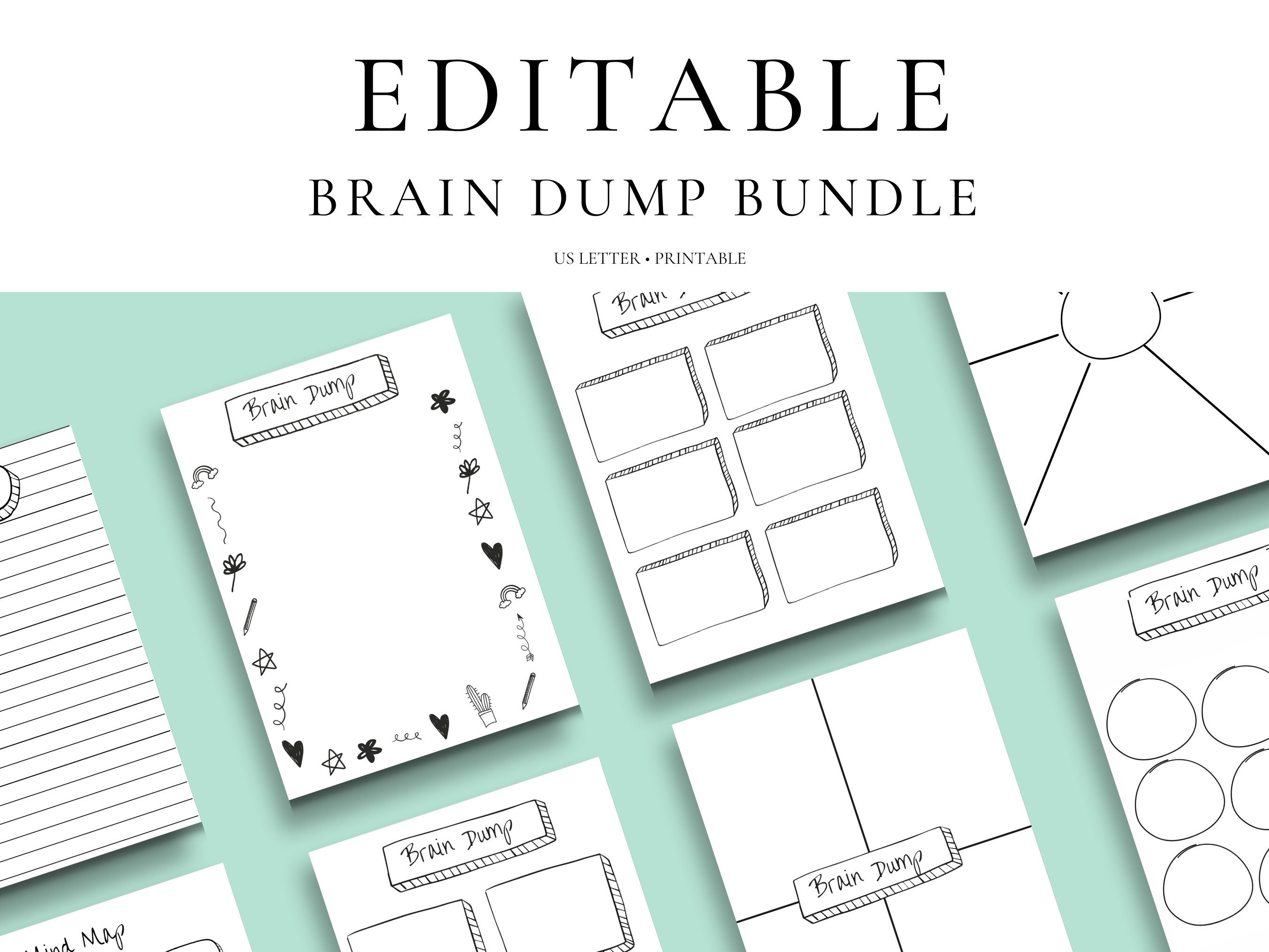 Editable Brain Dump Bundle | Fillable PDF Thought Organizer | Brain ...