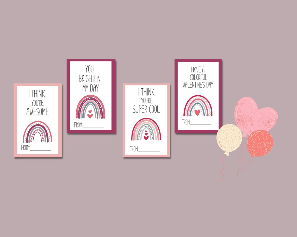 Printable Boho Rainbow Valentine Cards Kids Valentine Cards - Etsy