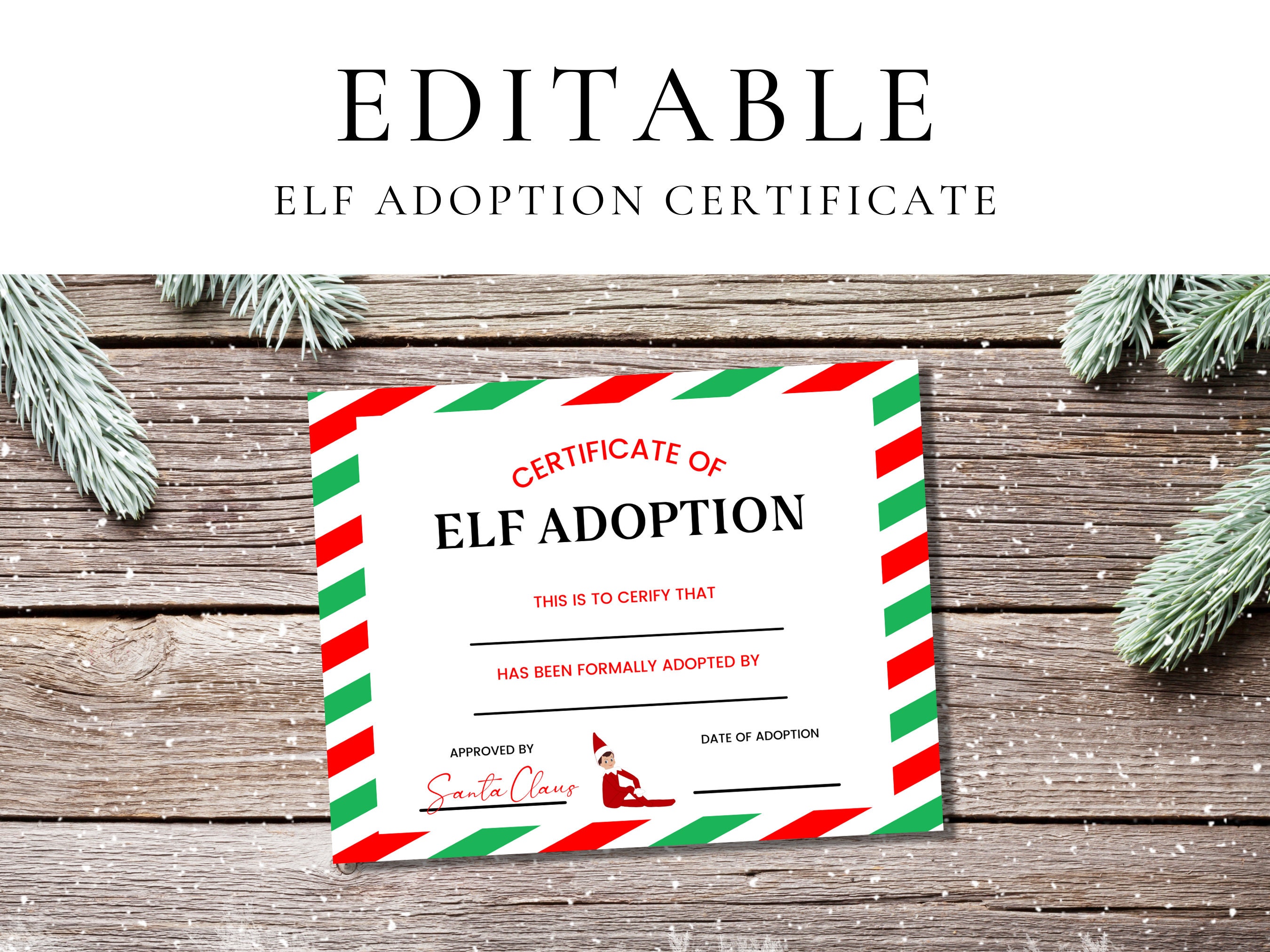 Editable Elf Adoption Certificate Printable Christmas Elf Adoption ...