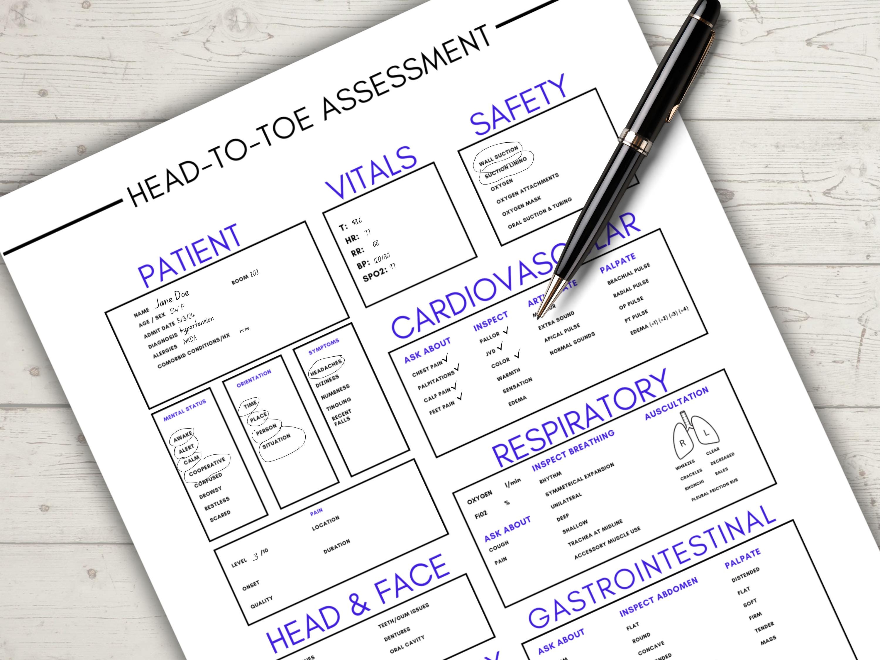 Nursing Head-to-toe Assessment Template: Nurse Report Sheet (PDF ...