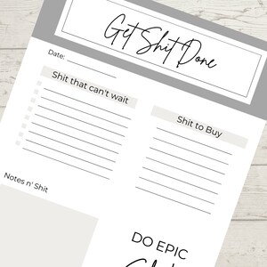 Printable Get Shit Done To-do List | Productivity Planner | Funny ...