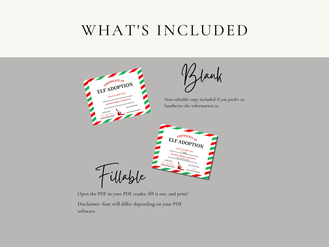 Editable Elf Adoption Certificate Printable Christmas Elf Adoption ...