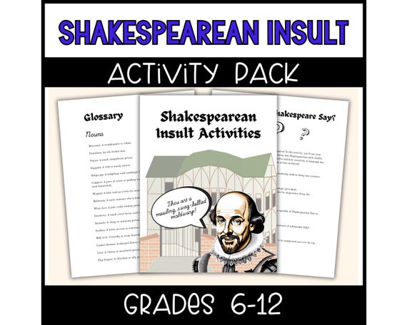 Shakespeare Worksheets High School Shakespearean Insults Activity Pack