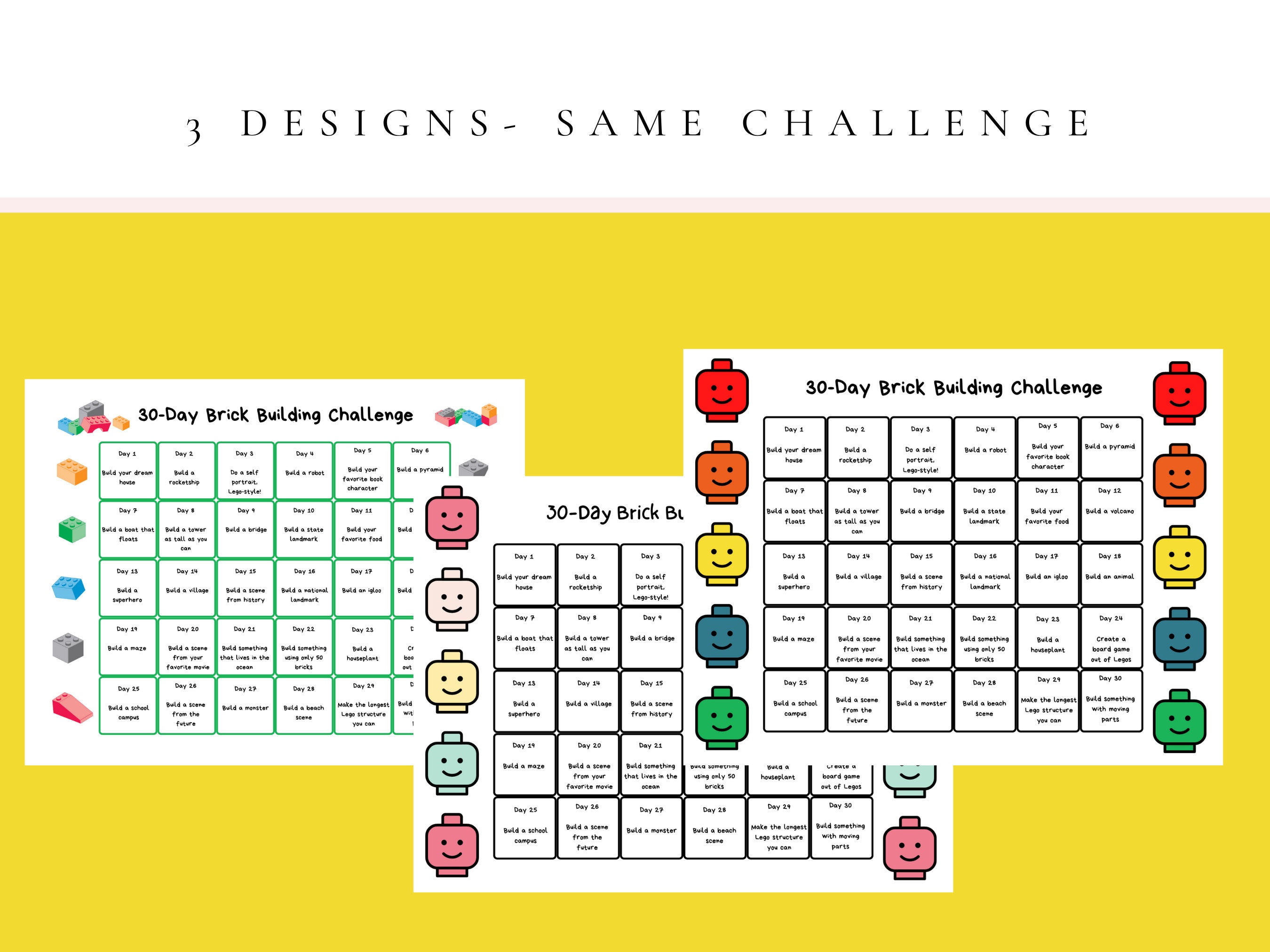 Printable 30 Day Brick Building Challenge | Boredom Buster | Printable ...