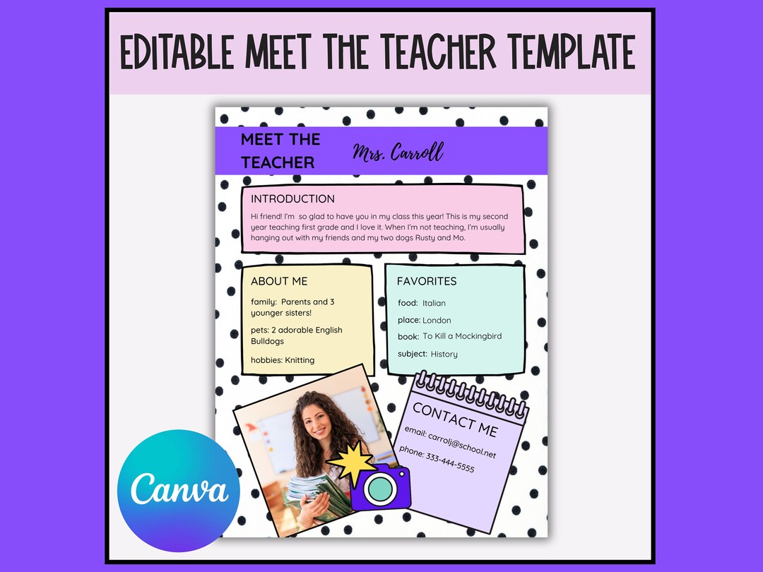 Editable Meet the Teacher Canva Template Back to School Pastel and ...