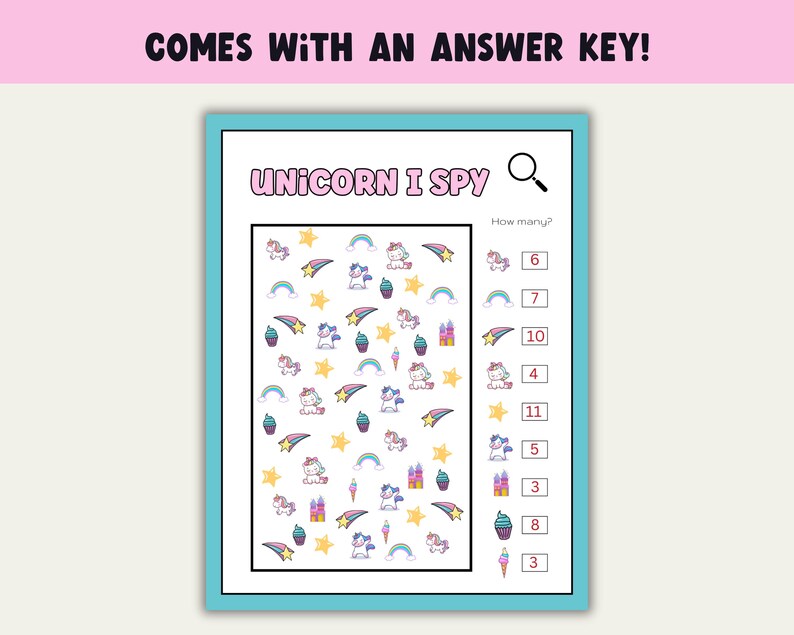 Unicorn I Spy Game: Printable Party Activity (digital Download) - Etsy