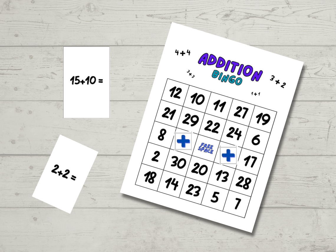 Printable Addition Bingo Game for Kids K-3 Homeschool Resource Math ...