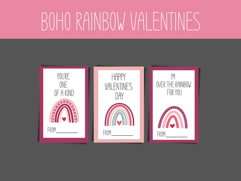 Printable Boho Rainbow Valentine Cards | Kids Valentine Cards | 3x5 ...