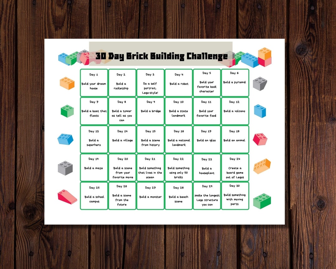 Printable 30 Day Brick Building Challenge Boredom Buster - Etsy