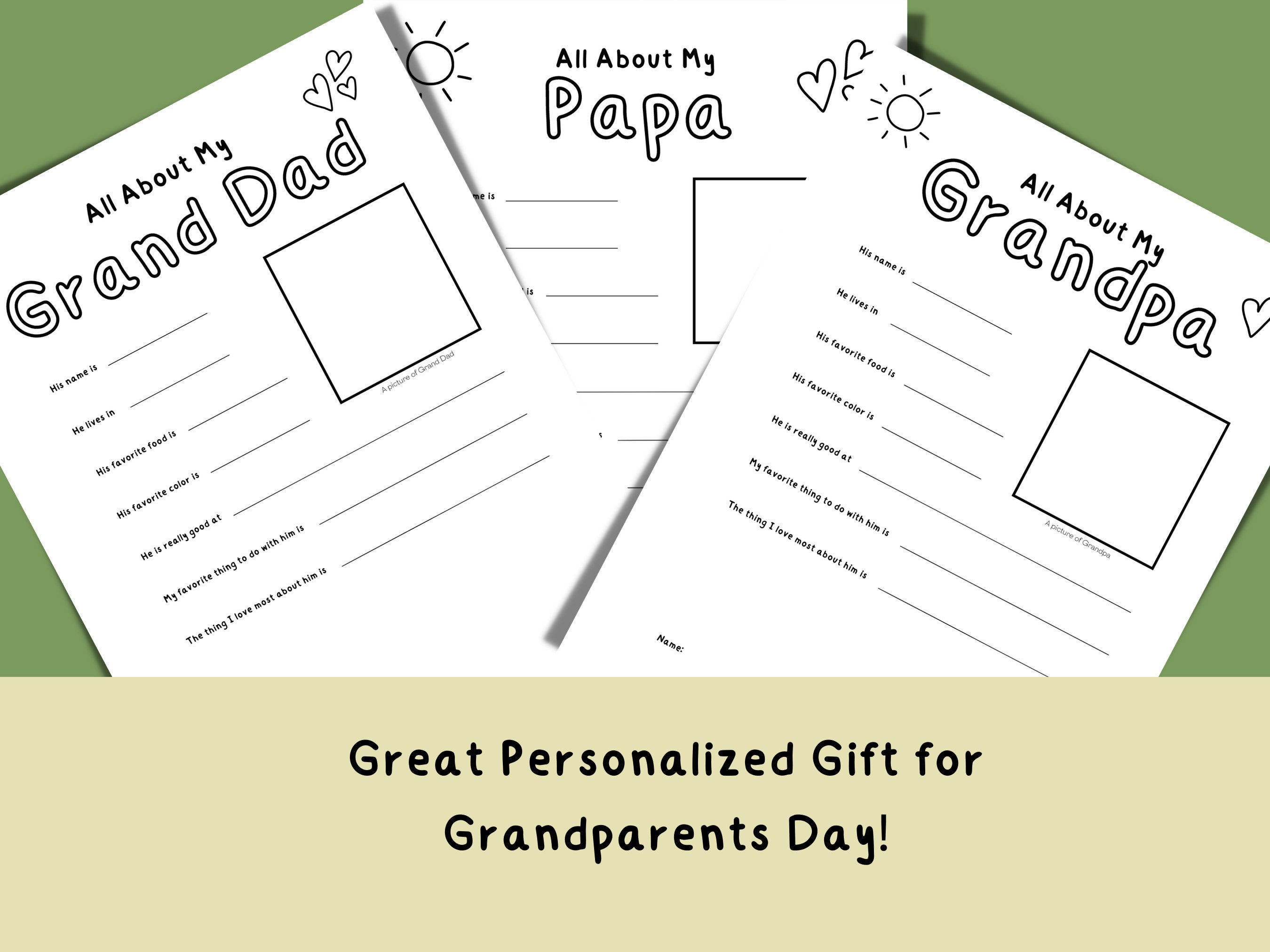All About Grandpa Printable Questions Template |father's Day Gift ...