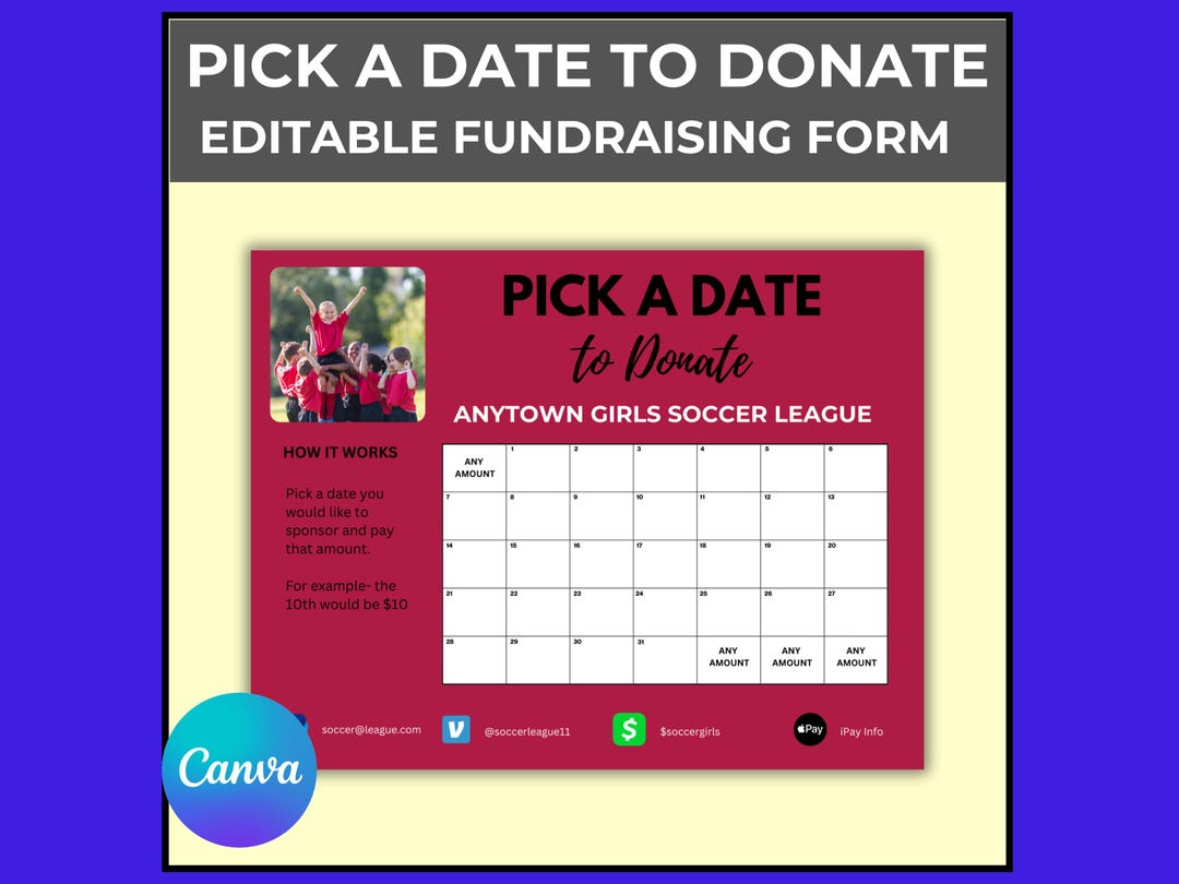 Editable Pick a Date to Donate Fundraiser Template Pay the Date ...