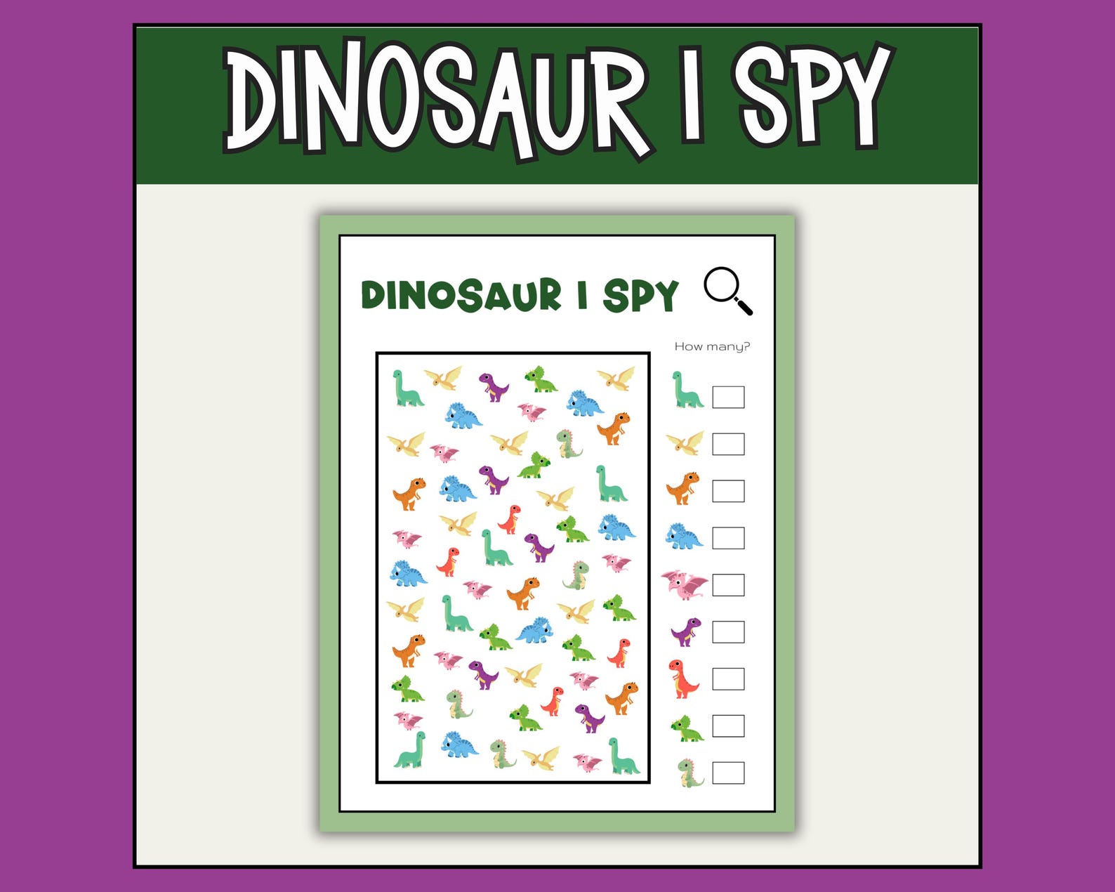 Dinosaur I Spy | Preschool Kindergarten Counting Game | Dinosaur Party ...