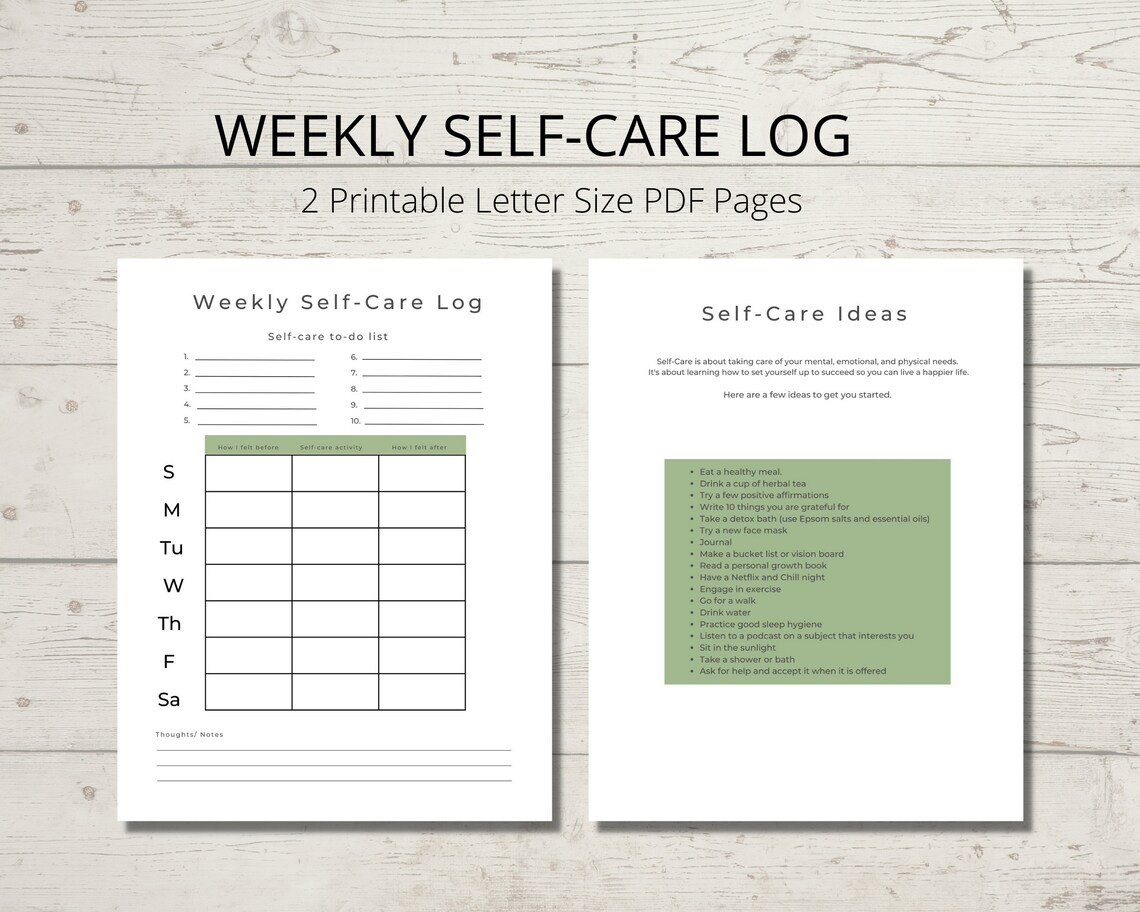 Printable Weekly Self Care Log and Ideas Self Care Journal - Etsy