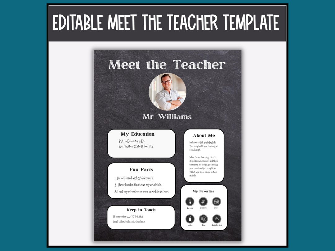 Editable Meet the Teacher Template | Back to School | Chalkboard Theme ...