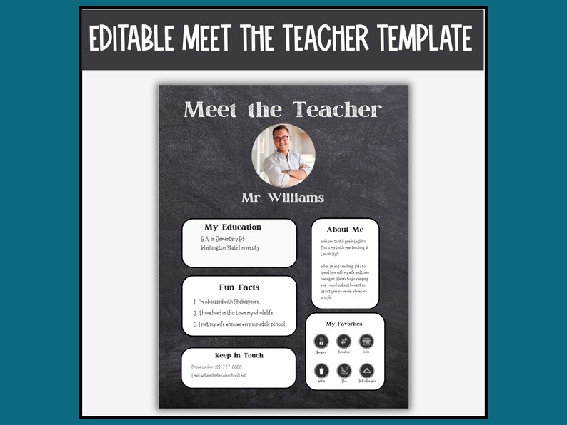 Editable Meet the Teacher Template | Back to School | Chalkboard Theme ...