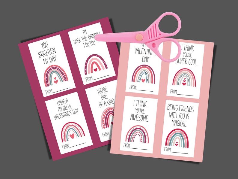 Printable Boho Rainbow Valentine Cards: Kids Gift Tag (digital Download ...