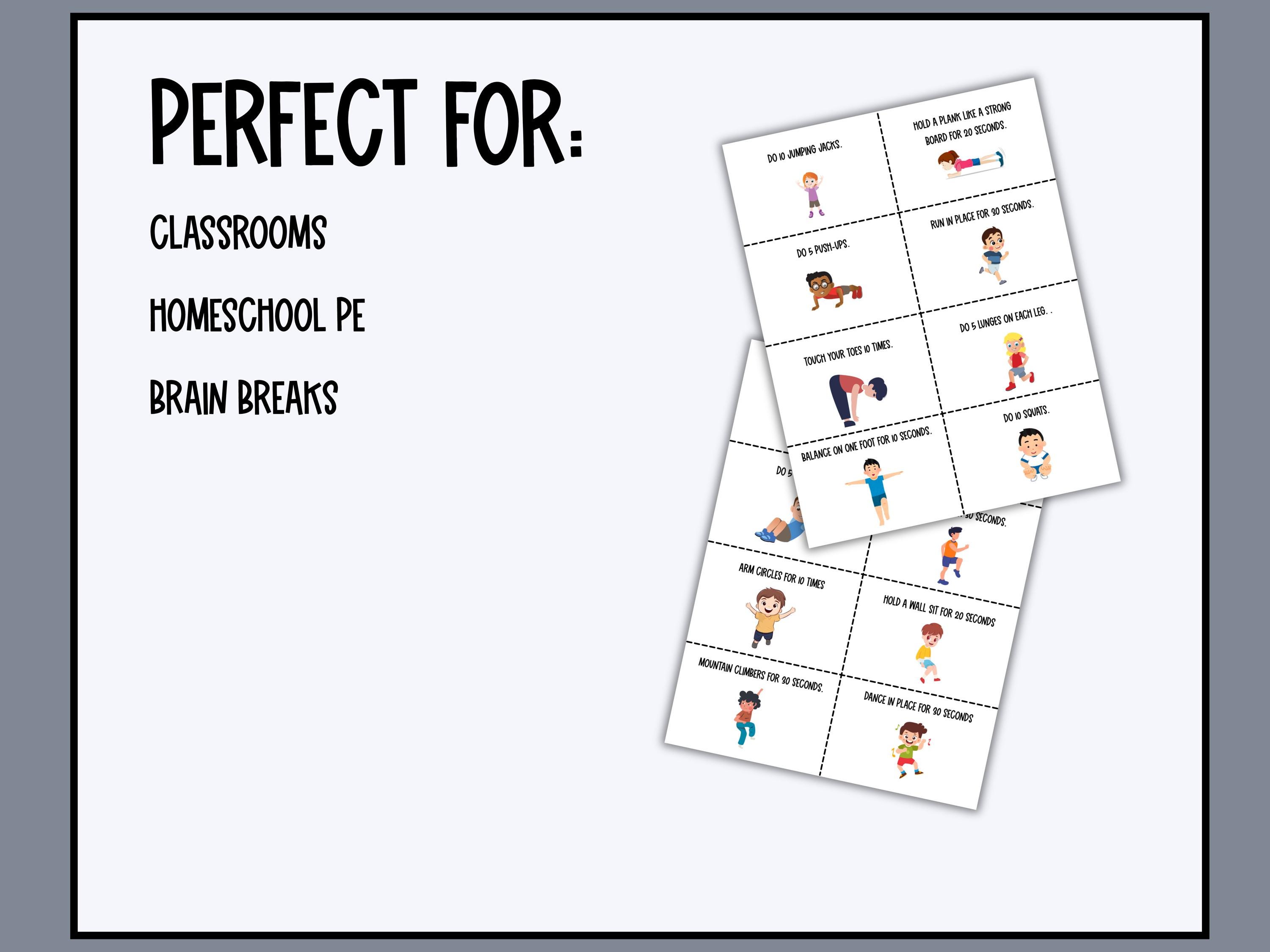 Kids Fitness Cards: Brain Breaks & Obstacle Course Ideas (PDF) - Etsy