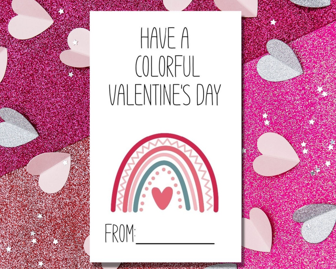 Printable Boho Rainbow Valentine Cards: Kids Gift Tag (digital Download ...