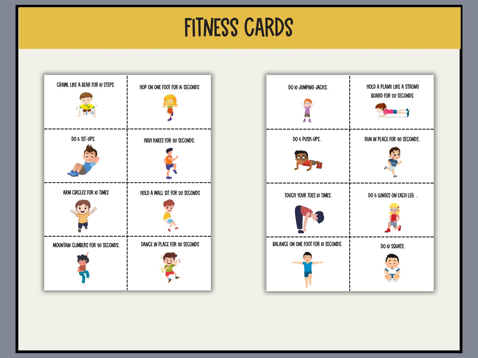 Kids Fitness Cards: Brain Breaks & Obstacle Course Ideas (PDF) - Etsy