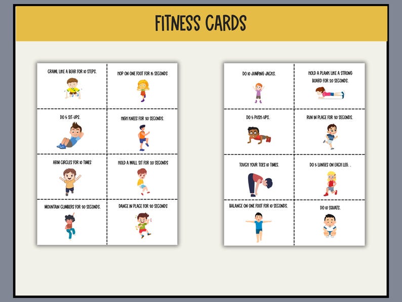 Kids Fitness Cards: Brain Breaks & Obstacle Course Ideas (PDF) - Etsy