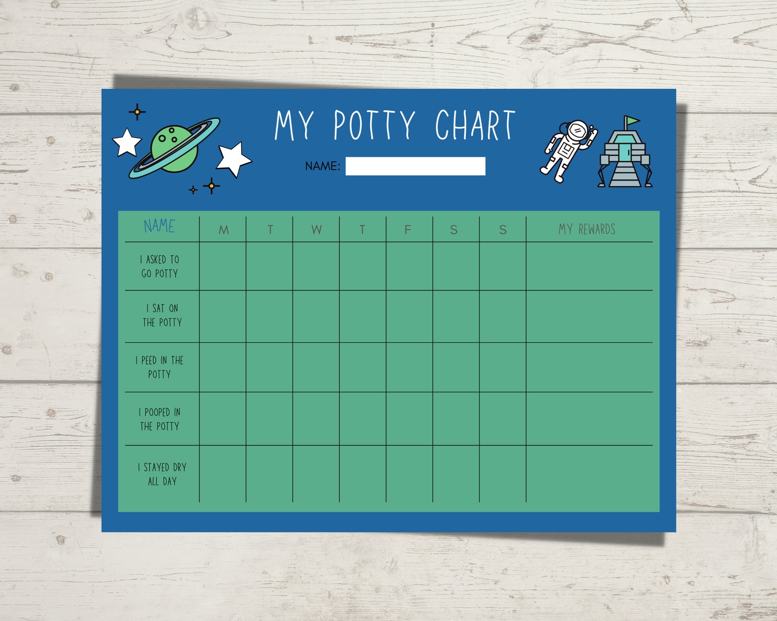 Printable Space Themed Potty Chart Bundle Potty Training Bundle Toilet ...